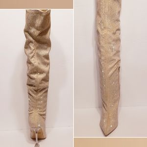 Shoes | Rhinestones Thigh High Boots | Poshmark
